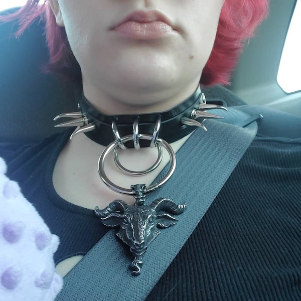 Choker - Hand Made Spiked Gothic Leather Choker - Baphomet Choker ...