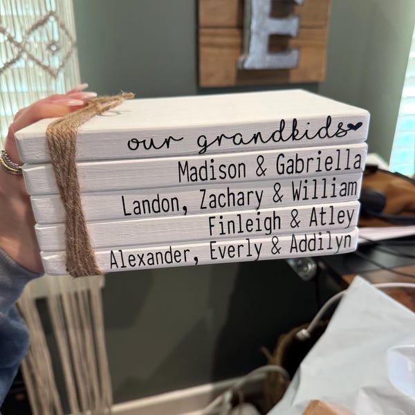 Wooden Book Stack, Decorative Book Set, Our Happy Place, Hand Painted ...