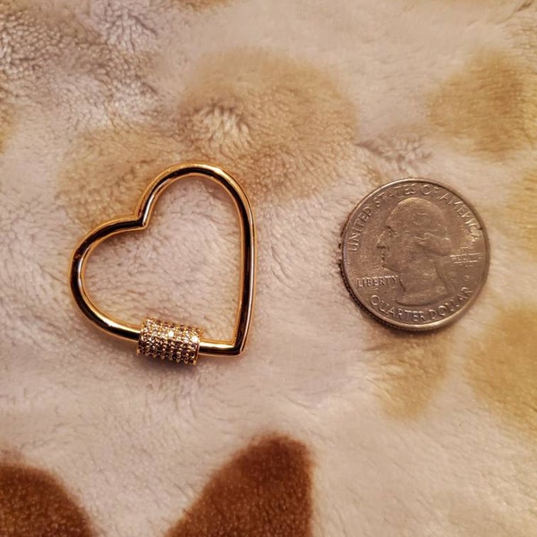 18K Gold Love Heart Shaped Screw Clasp, Gold CZ Screw Clasp Micro Pave ...