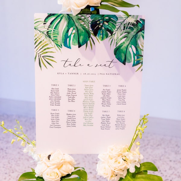 Tropical Wedding Table Seating Chart Template, Beach Wedding Seating ...