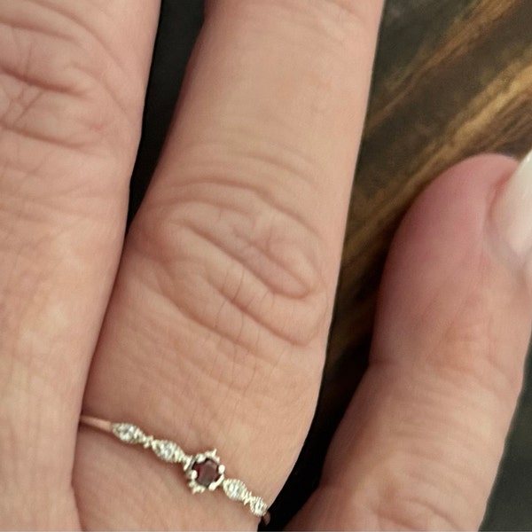 Rose Gold Tiny & Dainty Victorian Style Garnet Engagement Ring, Womens ...