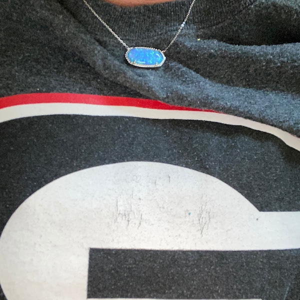 Vintage Sterling Silver Blue Opal Coffing Pendant Necklace Chain 17 ...