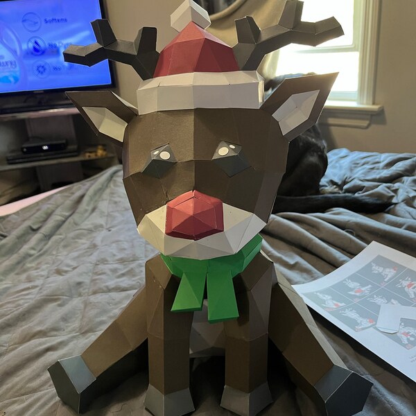 Papercraft Reindeer Sitting Christmas PDF SVG Template Creating Paper ...