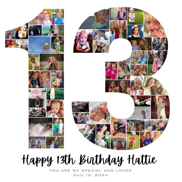 13th Birthday Photo Collage, 13th Birthday Gift, Birthday Number 13 ...