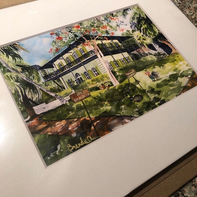 Key West Wall Art of Hemingway Home & Museum Watercolor Print Coastal ...