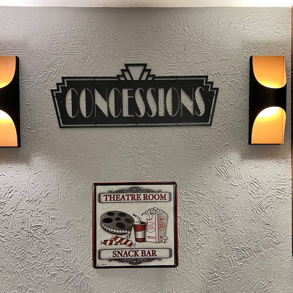 Movie Theater Concessions Metal Sign, Movie Sign, Home Theater, Theater ...
