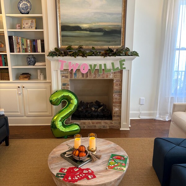 Twoville Girl Birthday Banner in Custom Colors | Pink and Green ...