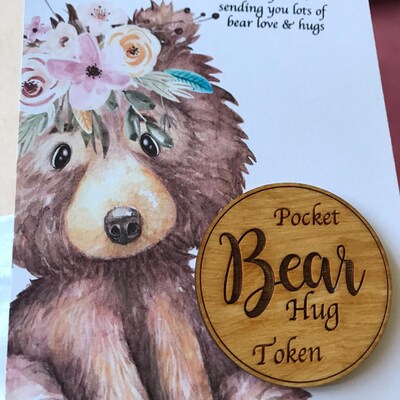Cute Bear Pocket Hug Token and Card With Floral Detail - Etsy UK