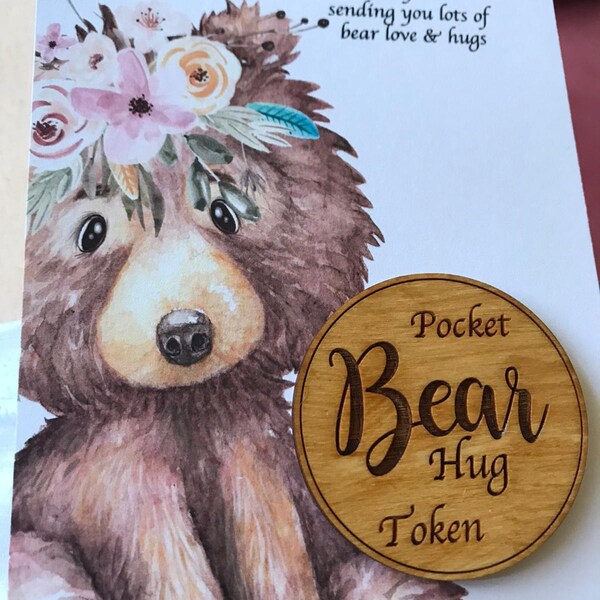 Cute Bear Pocket Hug Token and Card With Floral Detail - Etsy UK