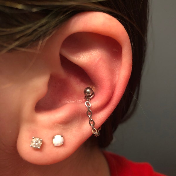 16g Conch Chain Earring, Conch Hoop Earring, Helix Earring, Ear ...