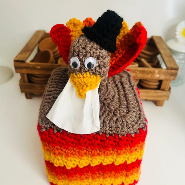 Turkey Tissue Box Cover, Crochet Tissue Box Cover, Crochet Turkey, Home ...