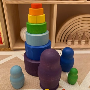 Color Sorting Rainbow Wooden Nesting Bowls Set Rainbow - Etsy