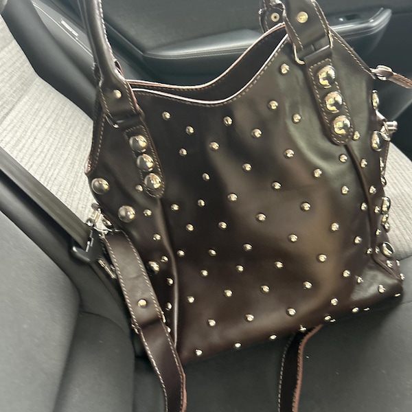 Shoulder Bag With Rivets, Studded Leather Handbag, Luxurious Tote Bag ...