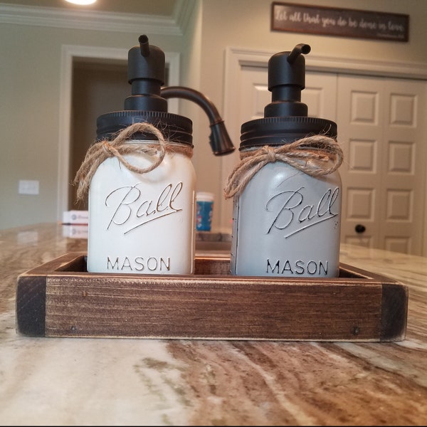 Soap and Lotion Dispenser Set, Rustic Kitchen Bronze, Farmhouse Mason ...