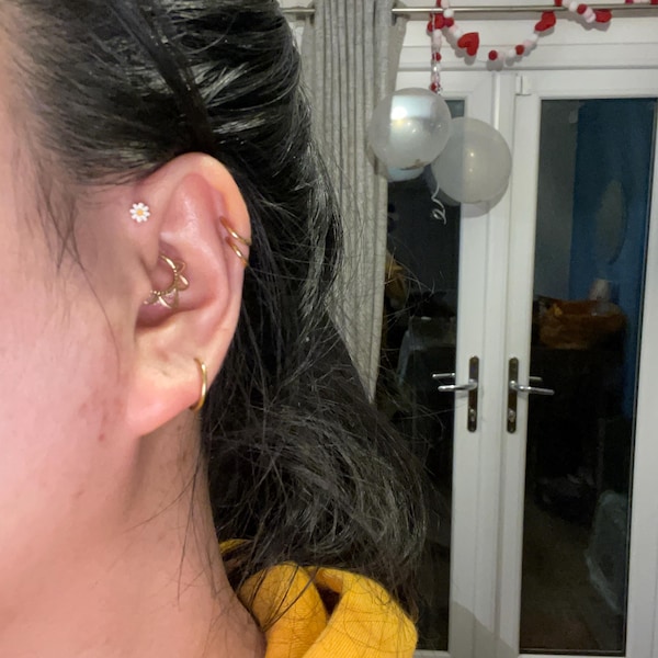 14K Solid Gold Vertical Helix Piercing/hidden Rook Dangle Earring ...