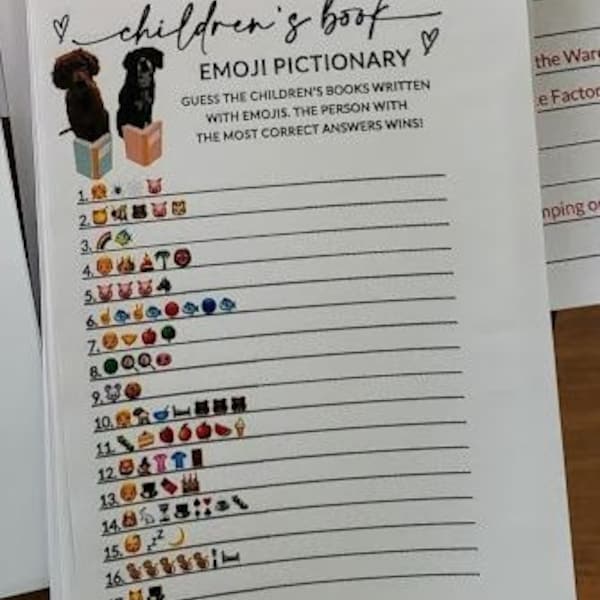 Children's Book Emoji Pictionary Game | Baby Shower Emoji Game | Emoji ...