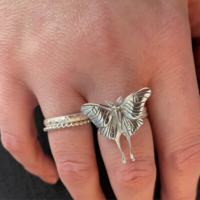 Luna Moth Ring, Moth Ring, Sterling Silver Ring, Silver Moth Ring, Luna ...