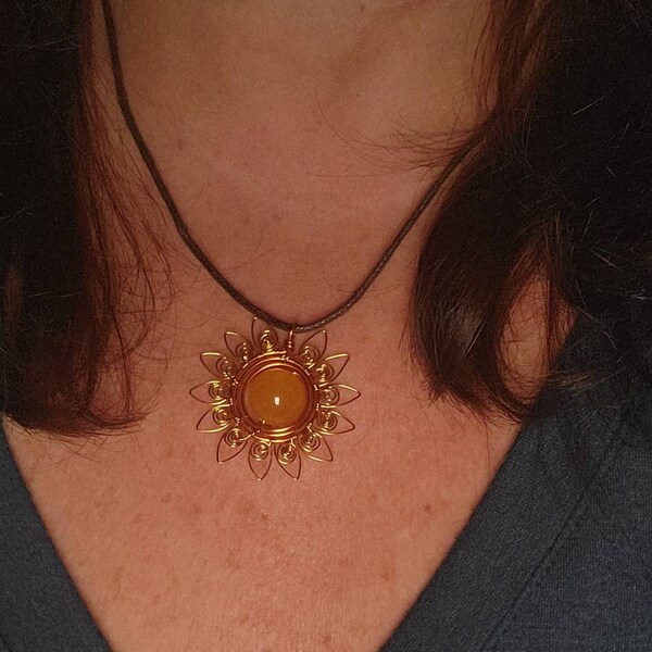 Sun Necklace, Sun Pendant, Mandala Sun Jewelry, Golden Color Necklace ...