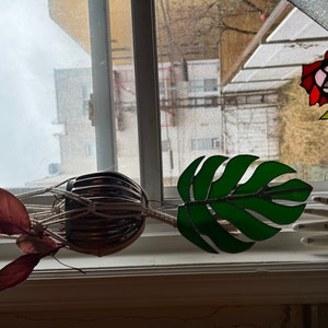 Monstera Leaves Suncatcher Stained Glass Window Hanging Decor Plant ...