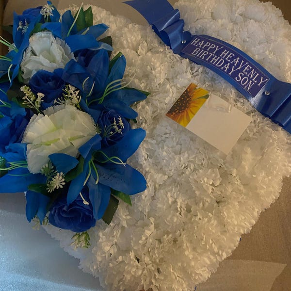 LARGE Baby Blue TEDDY BEAR Funeral Memorial Tribute Artificial Flowers ...