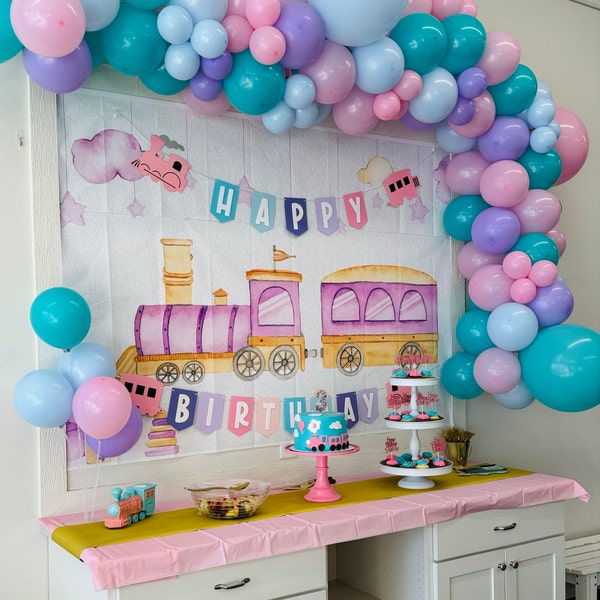 Glitter Pink Vintage Train Banner - Train Themed Girl Birthday Party ...