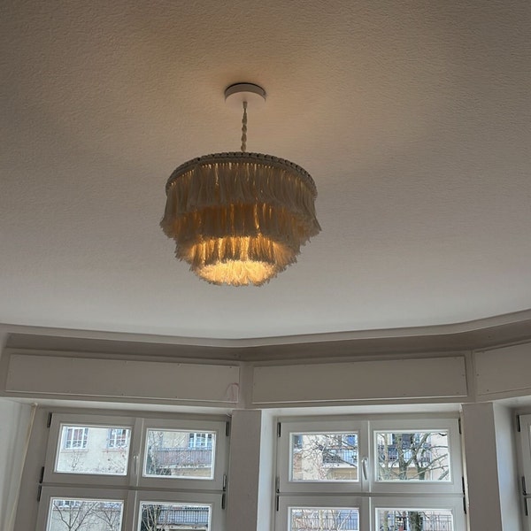 Boho Light Fixture, Fringe Chandelier, Cotton Fringe Pendant Light ...