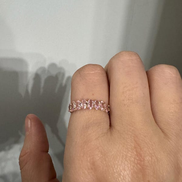 14K Solid Gold Ruby Ring, Oval Cut Half Eternity Ruby Ring, Stackable Natural Genuine Ruby Ring ...