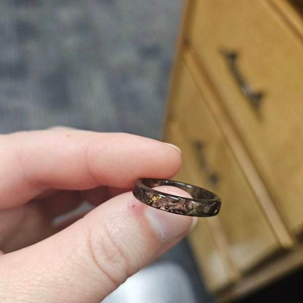 Thin Resin Ring - Black Ring With Gold/silver/copper Flakes ...