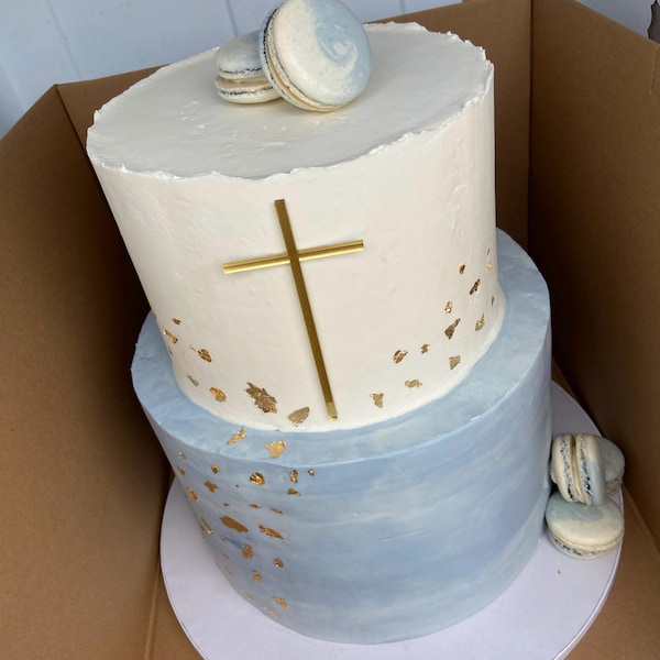 Elongated Acrylic Cross Cake Charm | Slim Cross Baptism Cake Charm ...