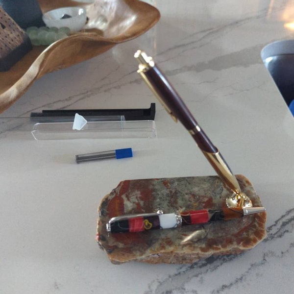 Mini Chrome Gear Shift Pen Only 41/8 Inch Long With a Brown and Gold ...