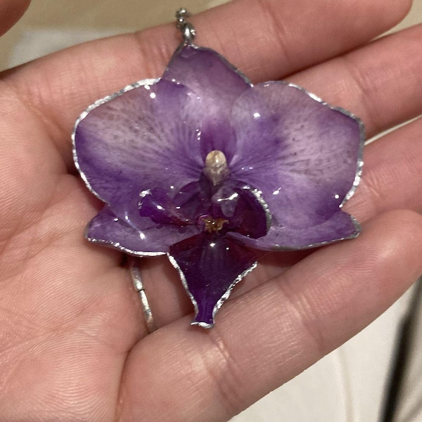 Resin Necklace With a Real Dried Orchid Flower. Botanical Jewelry With ...