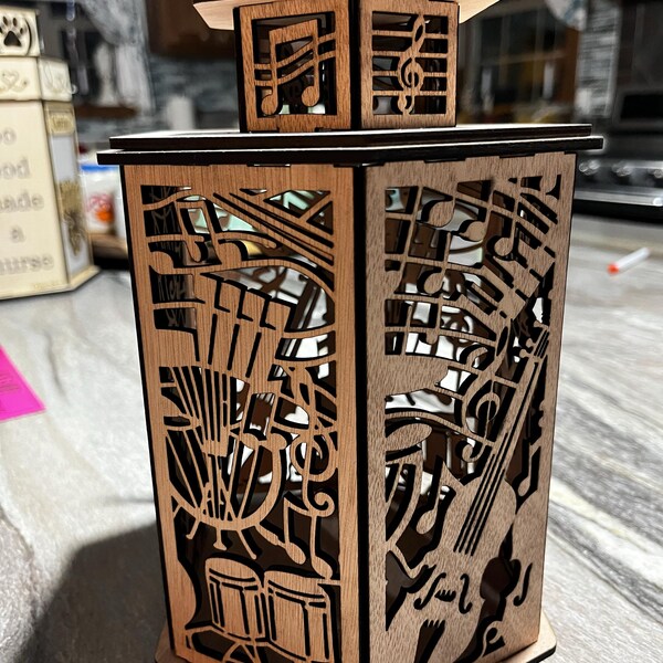 Symphony Lantern: Music Notes Laser Cut Tealight Candle Holder Night ...