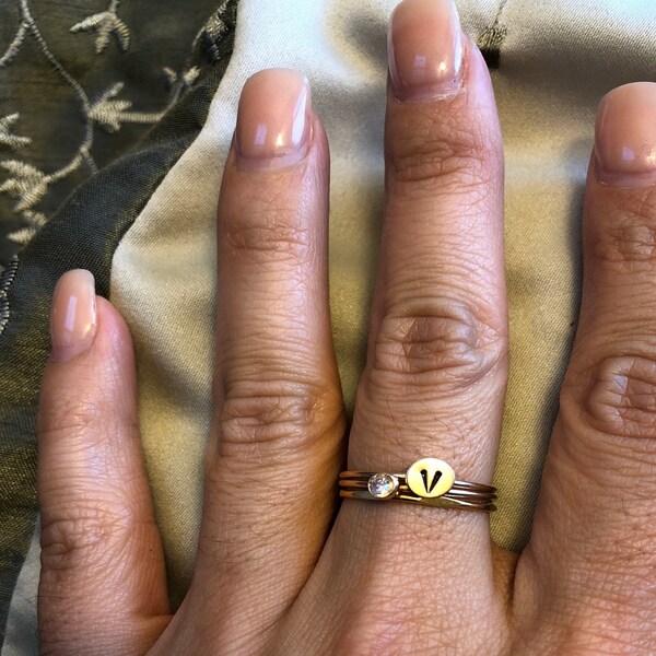 Personalized Gold Stacking Ring SET. Initial Ring. Gold Diamond Ring ...