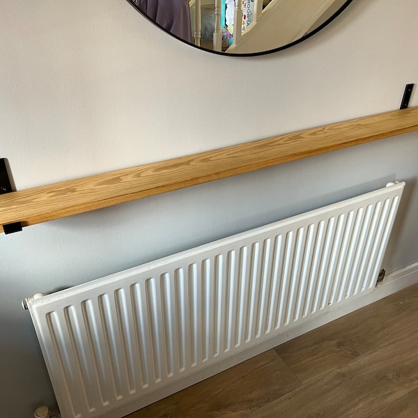 Rustic Solid Wood Radiator Shelf With Raw Steel Brackets | Handcrafted ...