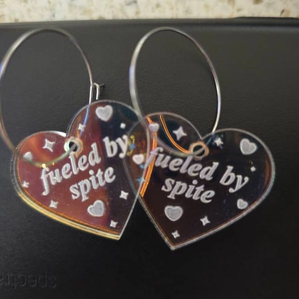Iridescent Fueled by Spite Heart Hoop Earrings - Etsy