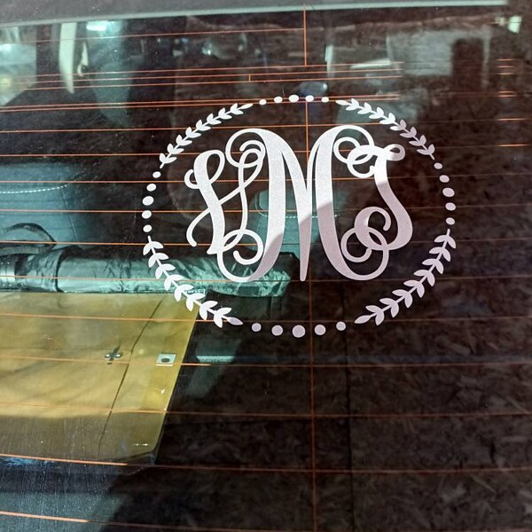 Glittery Custom Circle Monogram Car Window Decal Vine Personalized ...