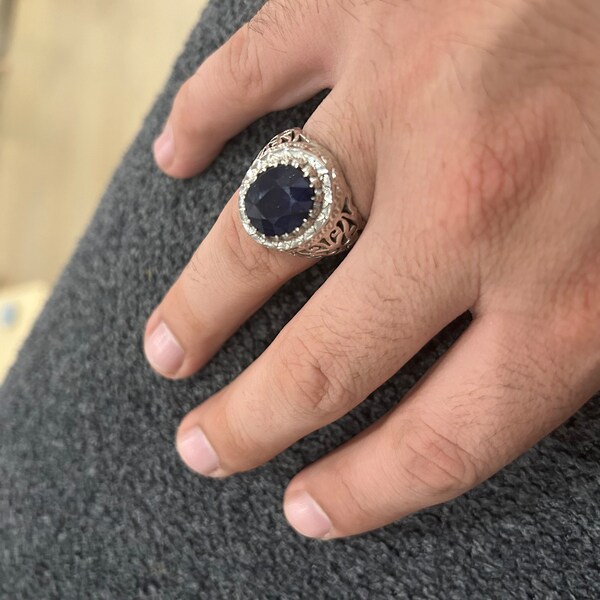 Genuine Yemeni Blue Aqeeq Aqiq Agate 925 Silver Protection Amulet Ring ...