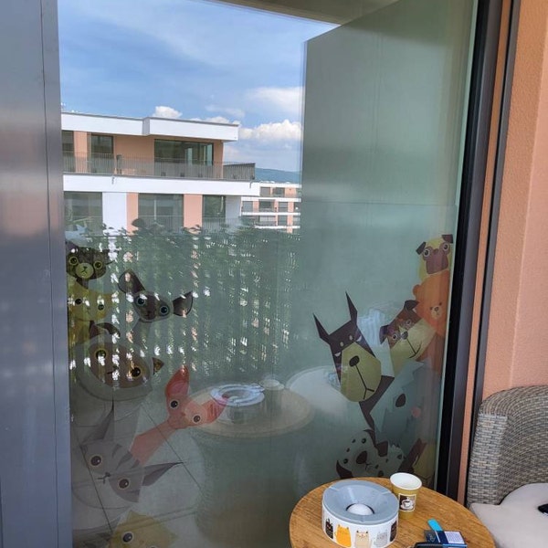 Window Privacy Film Frosted UV Blocking Window Film Cute Cat Dog ...
