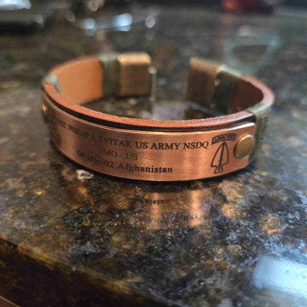 Custom Military Memorial Leather Bracelet, KIA Remembrance Gift for ...