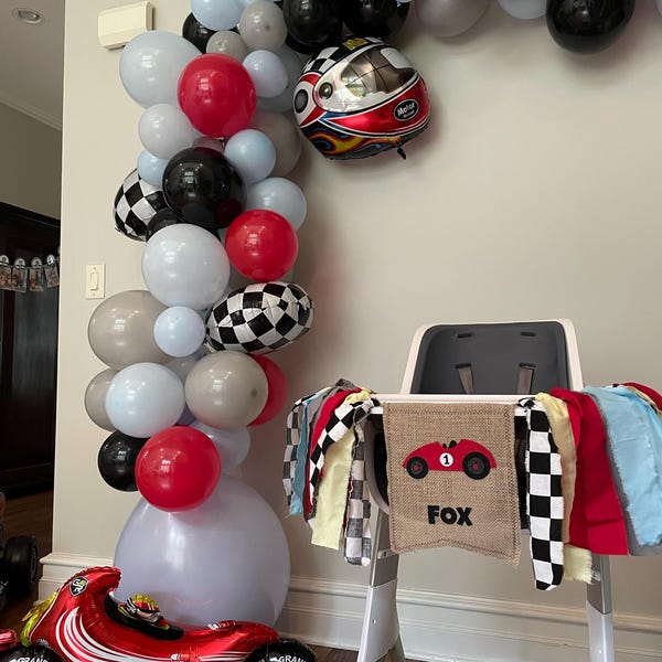 Racing Girl Birthday Banner, Race Car, High Chair Garland, Checkered ...