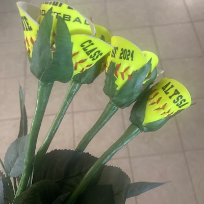 Blooming Softball Long Stem Rose With or Without Customized Print Added ...