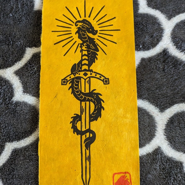 Linocut Print Original Sword & Tiny Dragon Ivory or Sun Paper - Etsy