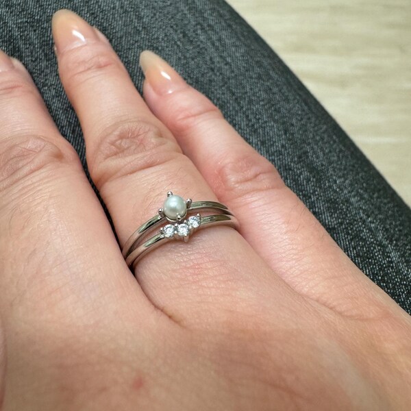 Pearl Ring Set Dainty Pearl Ring Gold Pearl Ring Stacking Ring Simple ...