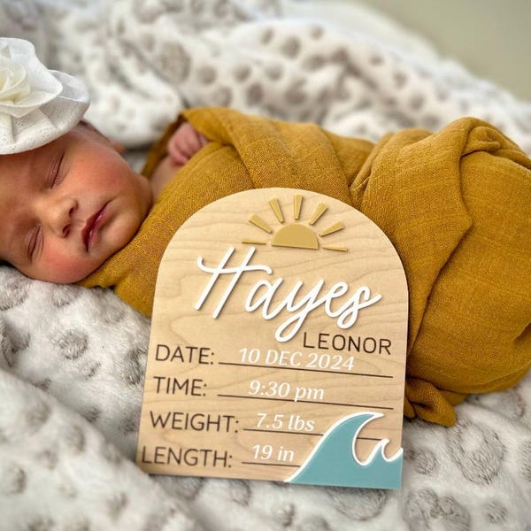 Ocean Waves Birth Stats Board, Baby Name Announcement, Birth ...