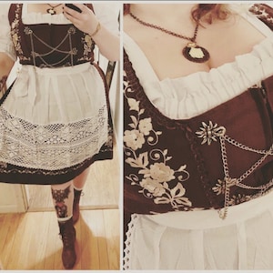 Authentic German Long Brown 3 Piece Dirndl Set With Bavarian Floral ...