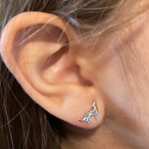 Howling Wolf Stud Earrings in Sterling Silver, Silver or Gold, Wolf ...
