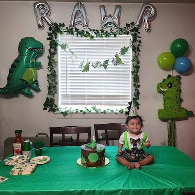 20'' Tall Number One Pinata First Birthday Pinata Bright Green Dinosaur ...