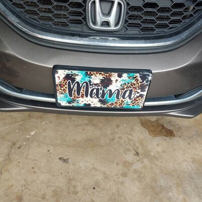 Turquoise Cow With Leopard Name License Plate Personalized Car Tag ...