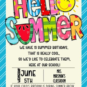 Hello Summer Editable Printable Digital Invitation End of School Year ...