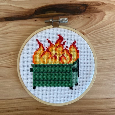 Mini Dumpster Fire Cross Stitch Pattern, Tiny Subversive Embroidery ...